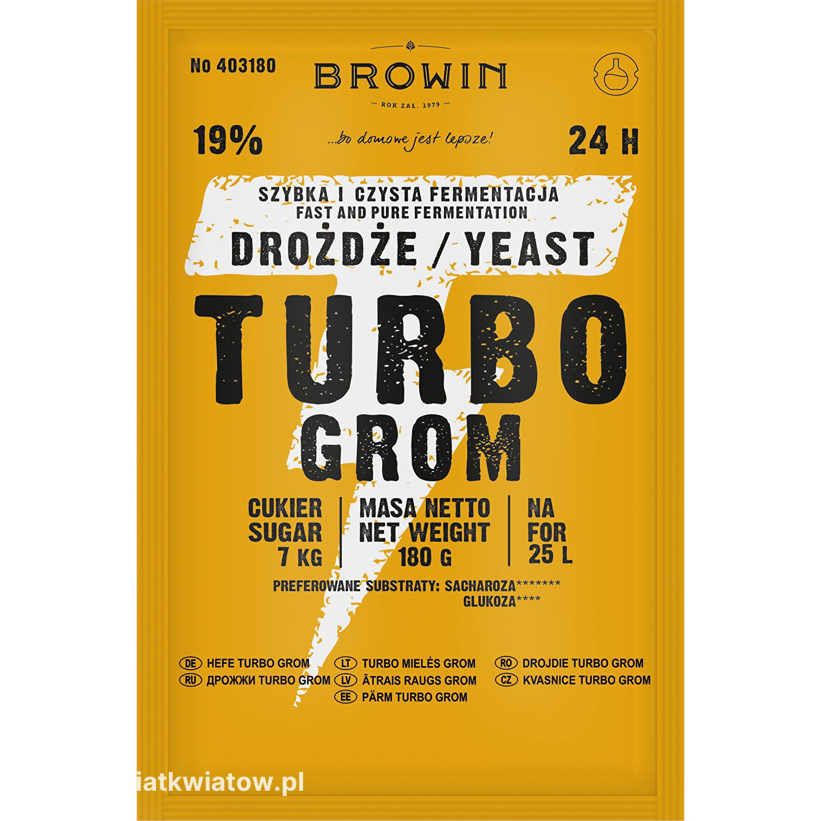 Drożdże gorzelnicze Turbo - Grom 24 h - 180 g - Sklep Świat Kwiatów | Dostawa gratis!